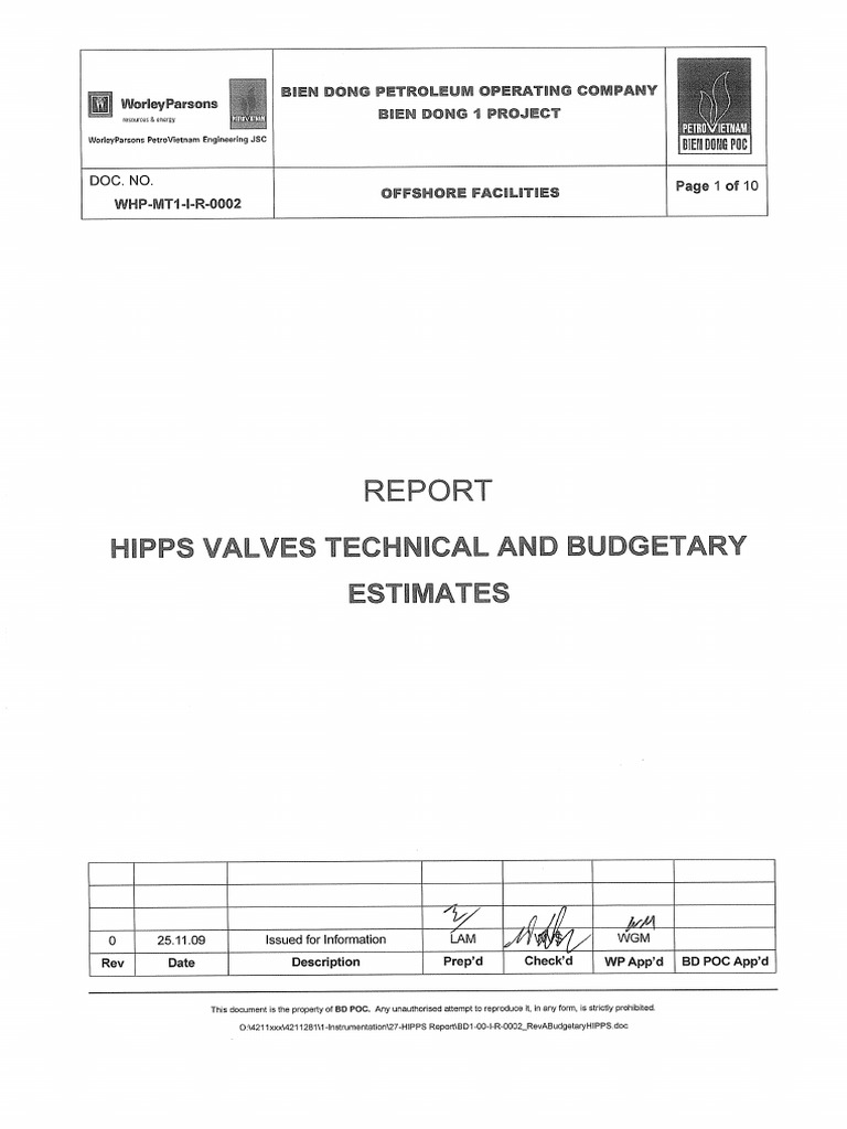 BD100IR0002 - 0 HIPPS Valves Technical and Budgeting Estimates | PDF ...