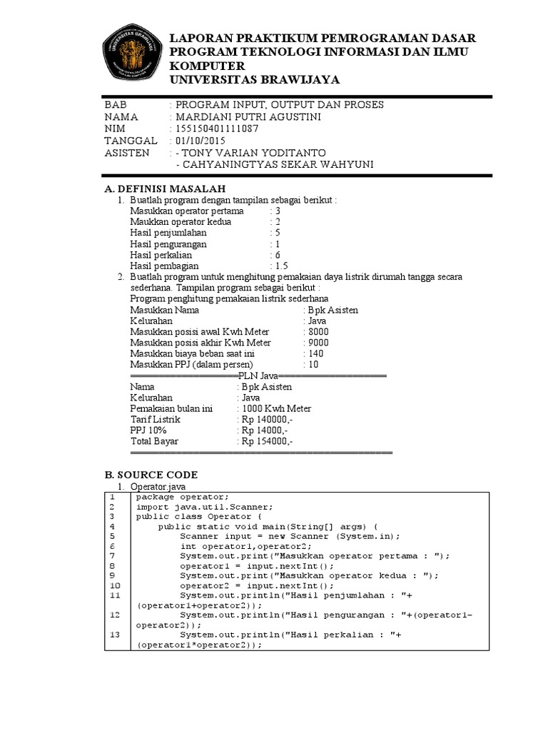 Praktikum Pemrograman Dasar Universitas Brawijaya | PDF