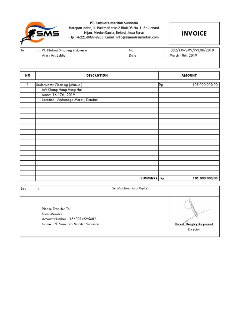 Invoice Chang Hang Hong Hai (Term II) | PDF