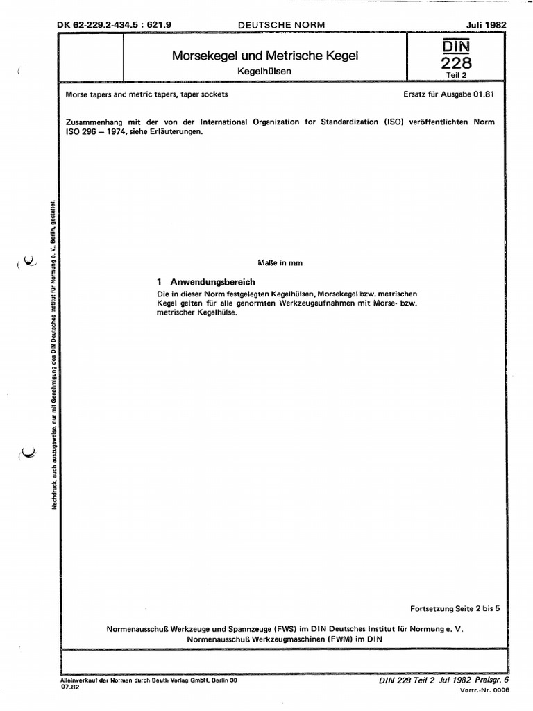 DIN 228-2 - 1982 - 07 - Morsekegel | PDF