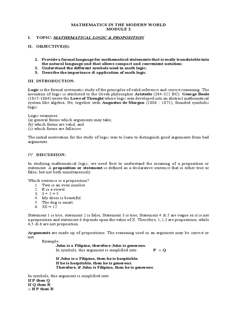MMW Module 2 - Math Logic | PDF | If And Only If | Contradiction