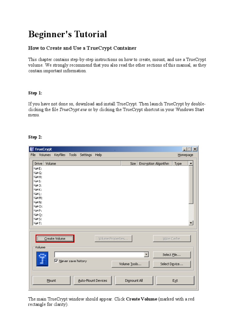 Beginner'S Tutorial: How To Create and Use A Truecrypt Container | PDF | File System | Operating ...
