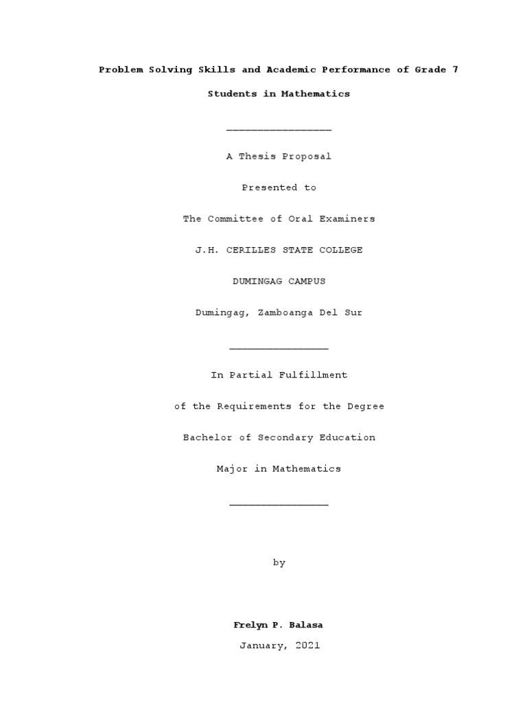 Problem Solving Skills and Academic Performance of Grade 7 Students in ...