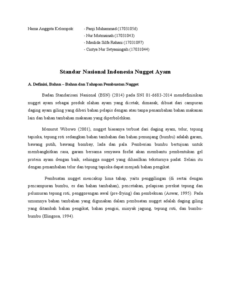SNI Nugget Ayam | PDF