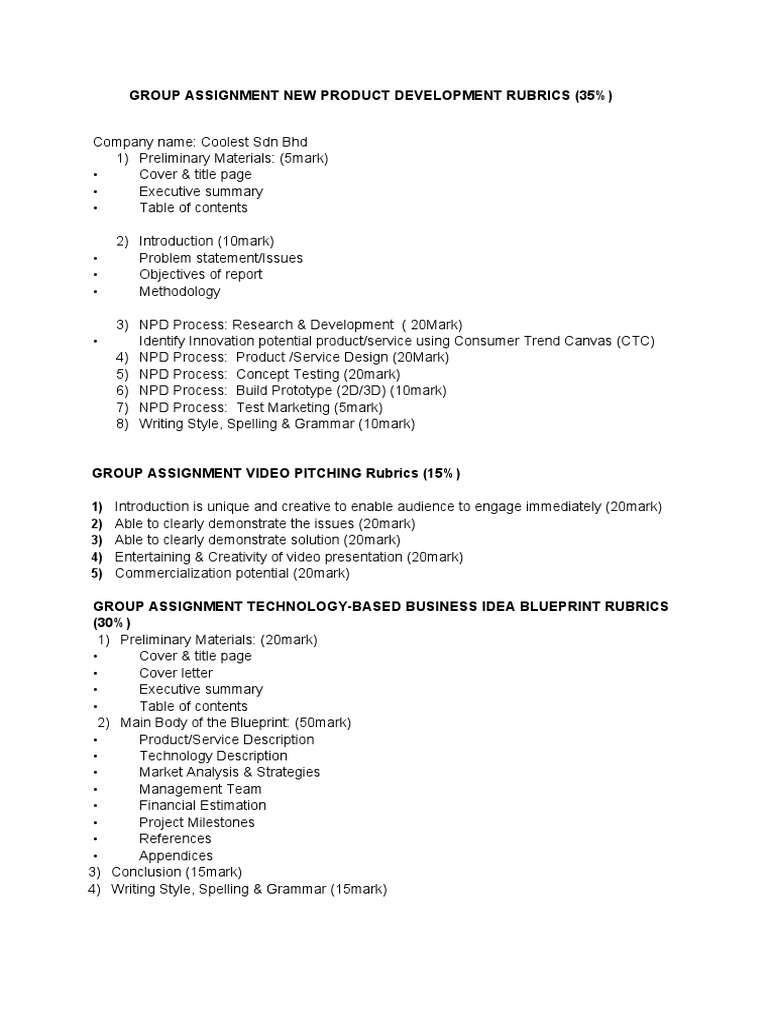 Group Assignment New Product Development Rubrics - Ent Group | PDF