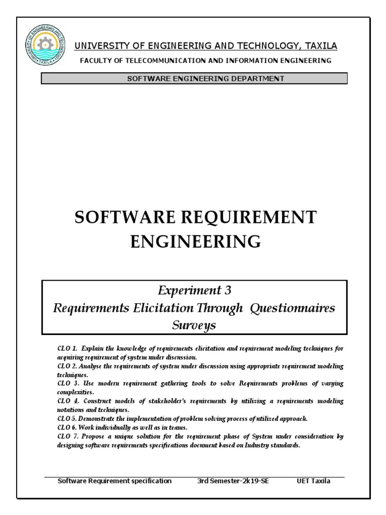 Software Requirement Engineering: Experiment 3 Requirements Elicitation ...