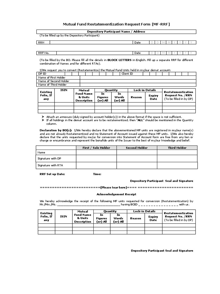 Mutual Fund Restatementization Request Form | PDF | Financial Markets ...
