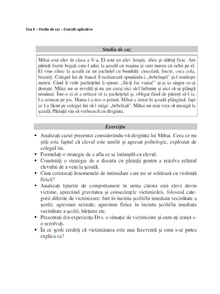 Fisa 4 - Studiu de Caz - Exercitii Aplicative | PDF