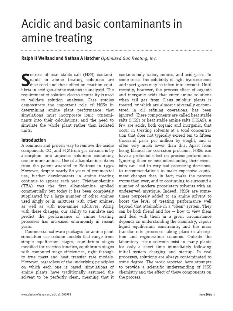 Acidic and Basic Contaminants in Amine Treating | PDF | Ammonium | Sulfuric Acid
