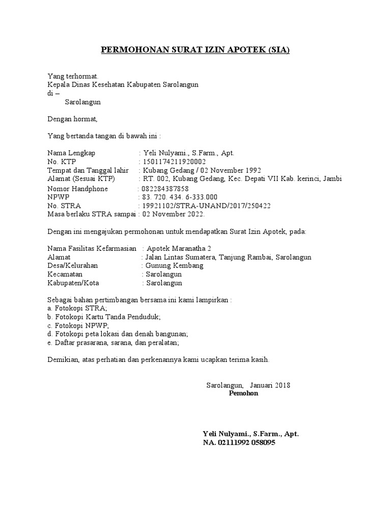 Permohonan Surat Izin Apotek | PDF