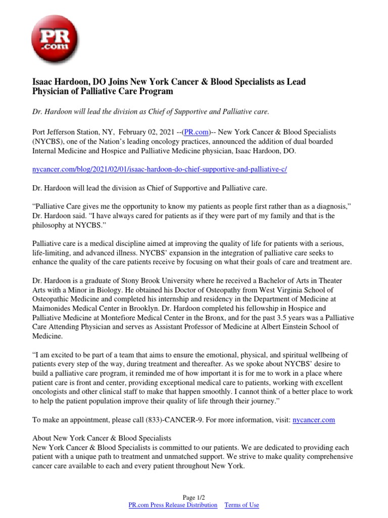 Isaac Hardoon, DO Joins New York Cancer & Blood Specialists As Lead ...