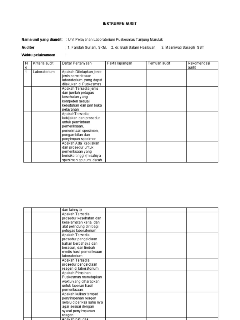 Audit Internal Laboratorium Puskesmas | PDF