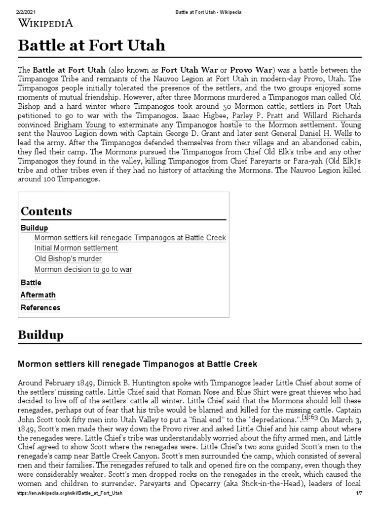 Battle at Fort Utah | PDF | Latter Day Saint Movement | Western United ...