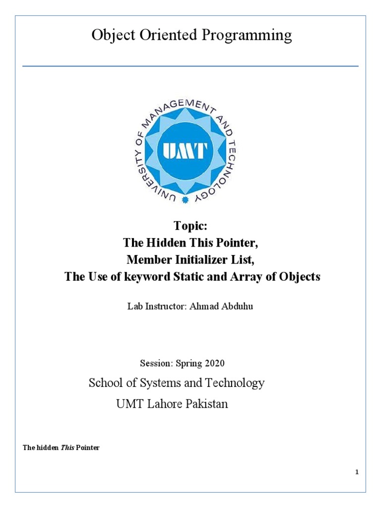 Object Oriented Programming Lab-07 (Static, This, Array of Objects) | PDF | Constructor (Object ...