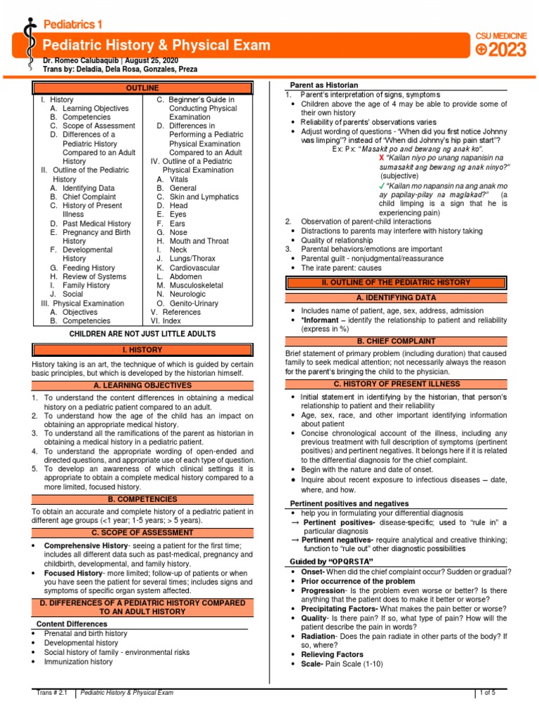 Pediatric History & Physical Exam | PDF | Human Nose | Childbirth