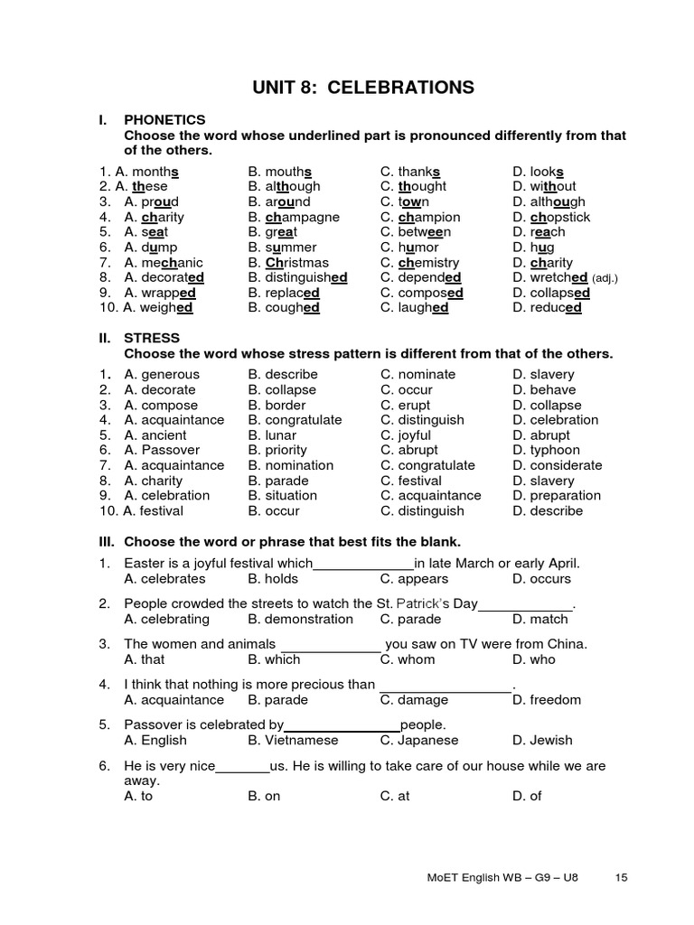 MoET English WB G9 - U8 | PDF | Christmas | Easter