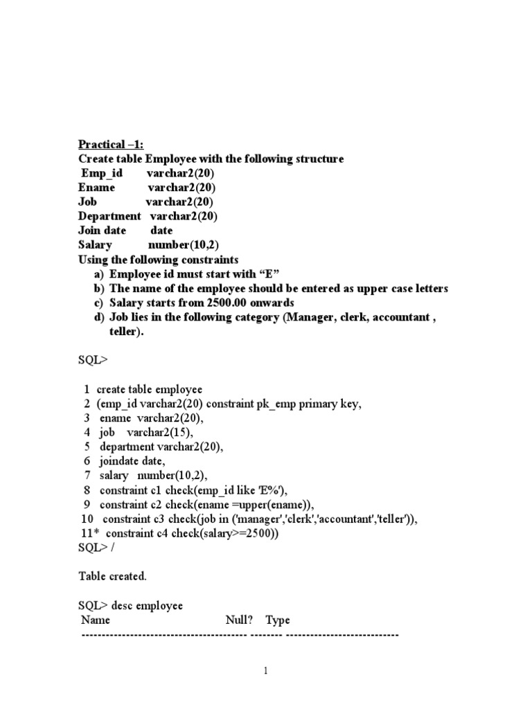 Dbms Practicals 2010 Pdf Plsql Databases