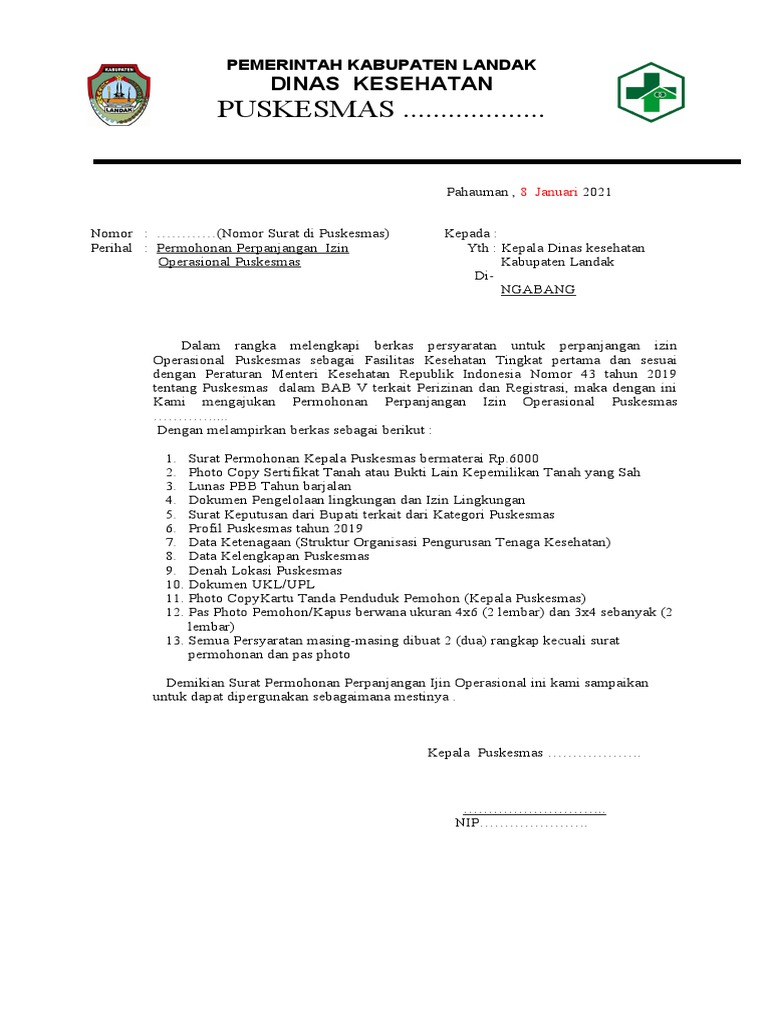 Contoh Surat Permohonan Izin Operasional | PDF