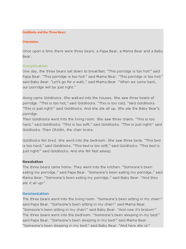 Goldilocks and The Three Bears | PDF | Goldilocks And The Three Bears