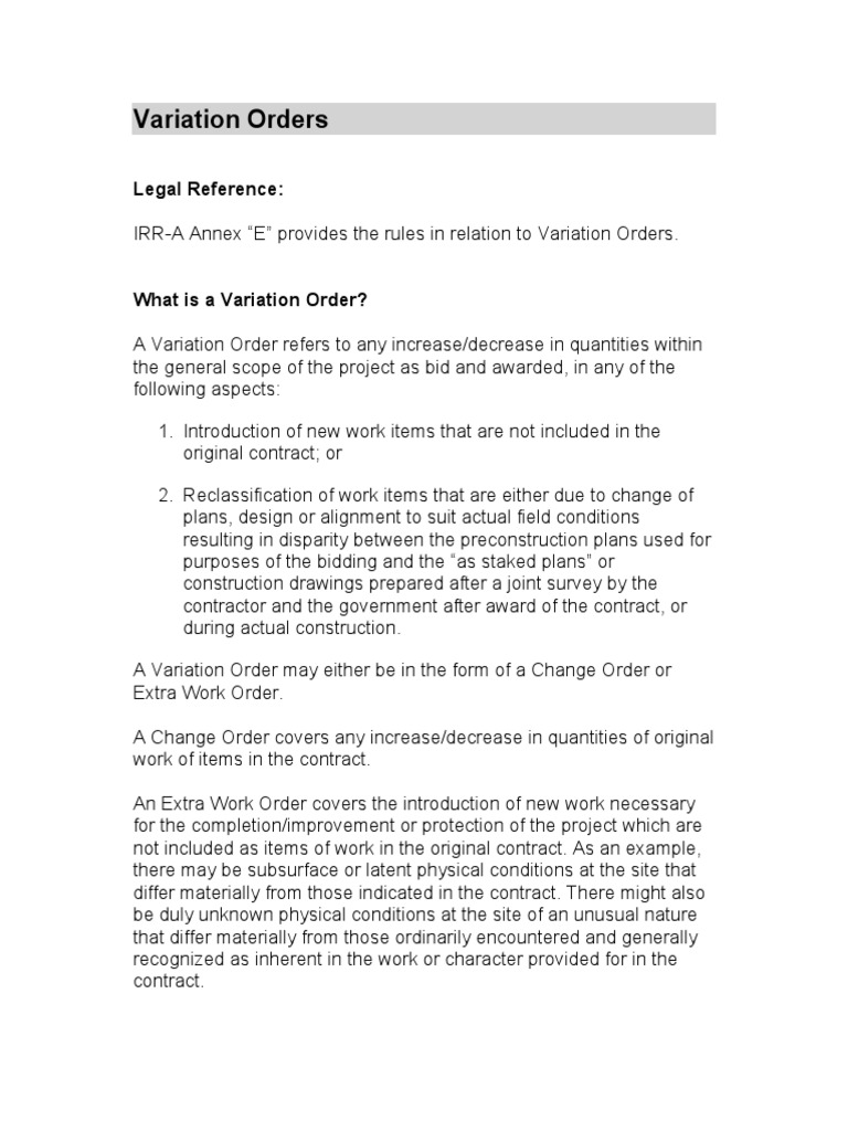 Variation Orders: Legal Reference | PDF | Prices | Cost
