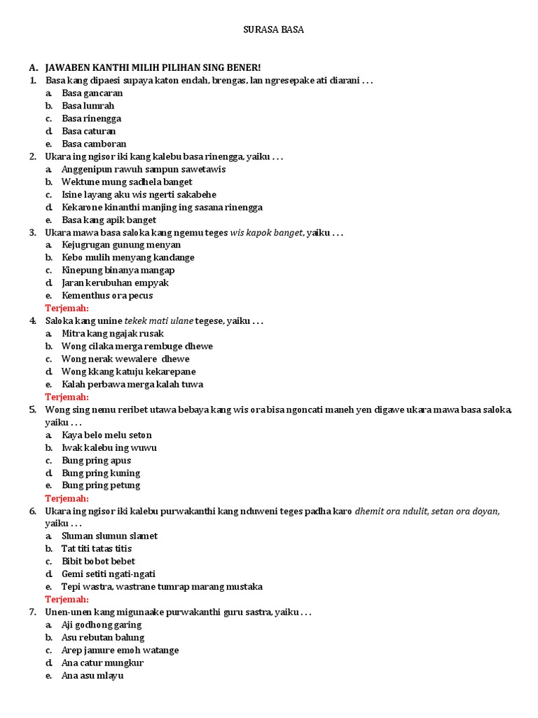 Latihan Soal Bab Surasa Basa | PDF