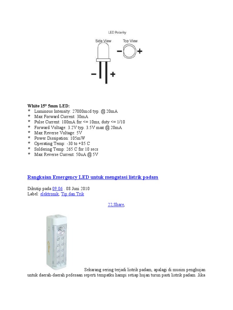 Rangkaian Emergency LED Untuk Mengatasi Listrik Padam | PDF