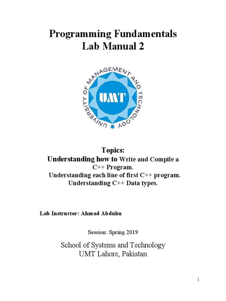 Programming Fundamentals Lab 02 (Writing and Compilling 1st Prog) | PDF ...