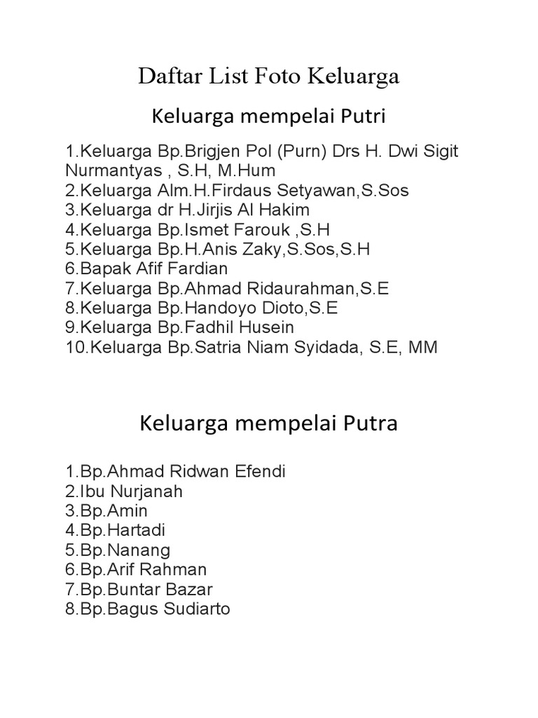 Daftar Foto Keluarga dan VIP Tamu | PDF | Memasak, Makanan, & Anggur