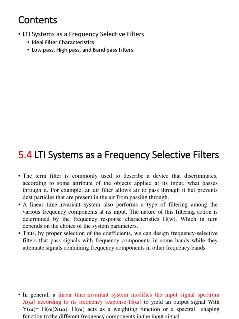 LTI Systems As A Frequency Selective Filters | PDF | Low Pass Filter | Filter (Signal Processing)