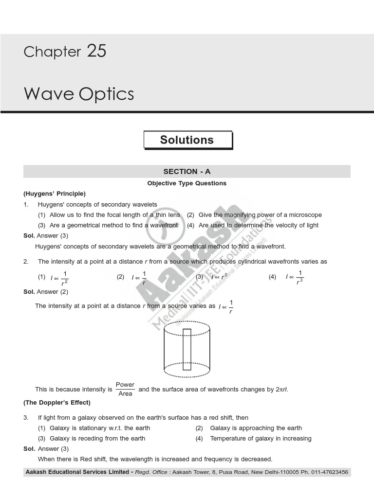 25 Wave Optics: Solutions | PDF | Diffraction | Wavelength