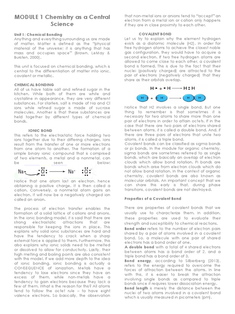 MODULE 1 Chemistry As A Central Science | PDF | Chemical Bond | Ion