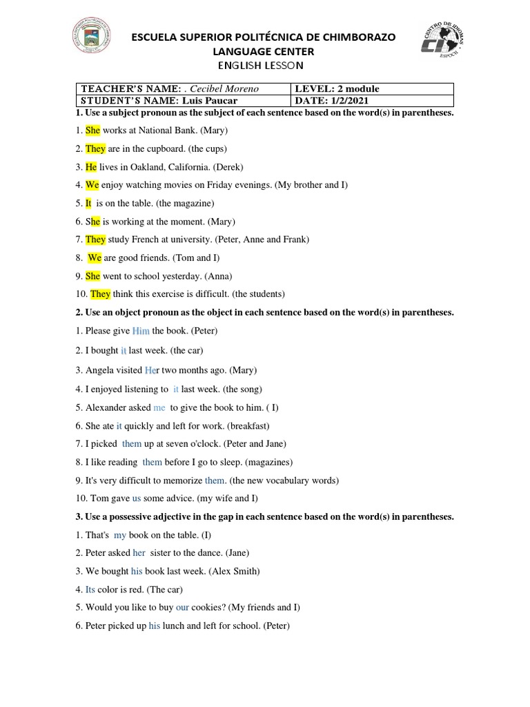English Lesson N.1 | PDF | Grammar | Syntax