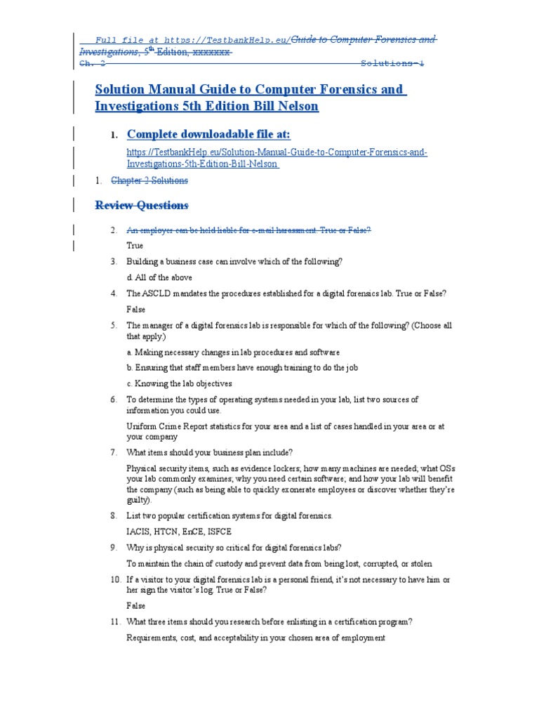 Solution Manual Guide To Computer Forensics and Investigations 5th ...