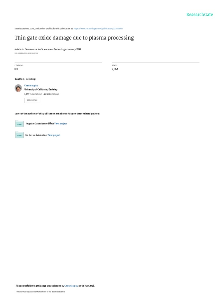Thin Gate Oxide Damage Due To Plasma Processing | PDF | Mosfet | Field Effect Transistor