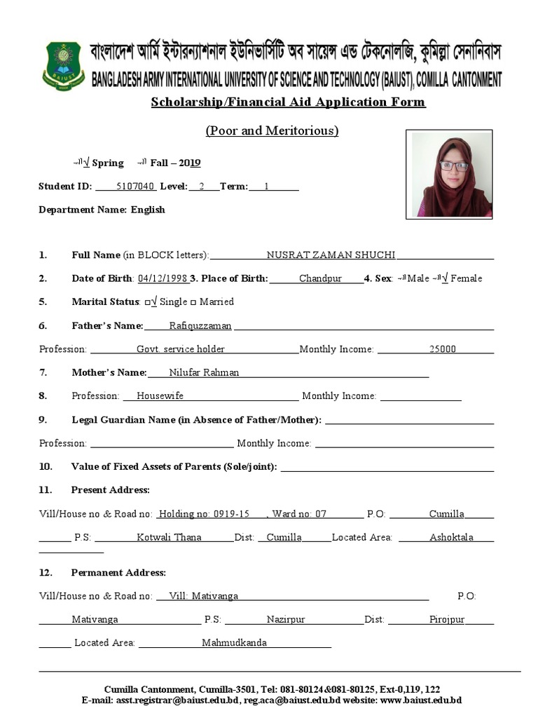 Seeking Financial Assistance: One Student's Application for Scholarship ...