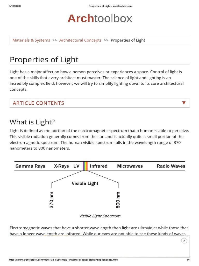 ARCHtoolbox - Properties of Light | PDF | Science & Mathematics