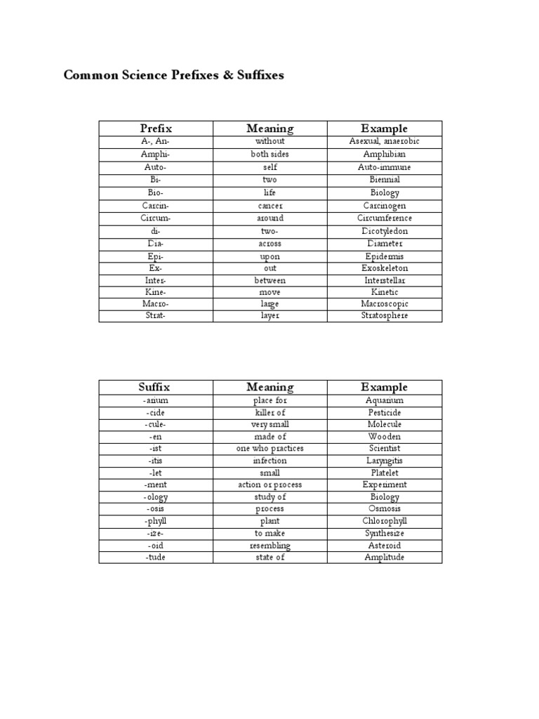 Common Science Prefixes and Suffixes Explained | PDF