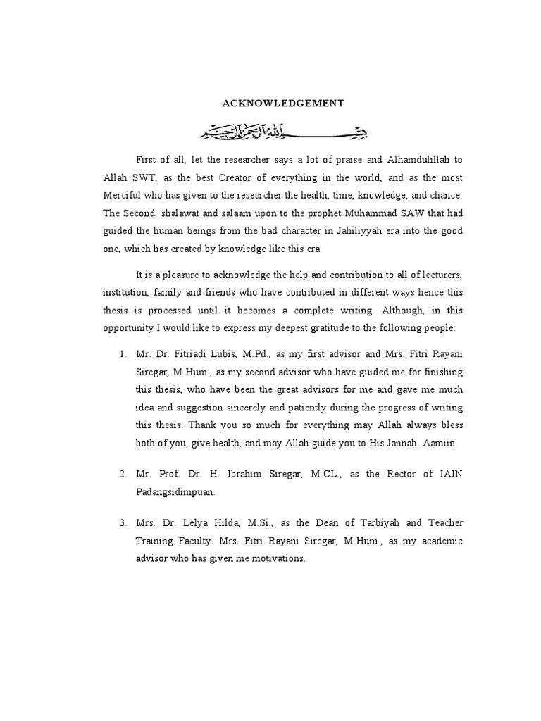 Acknowledgement | PDF | Religion And Belief