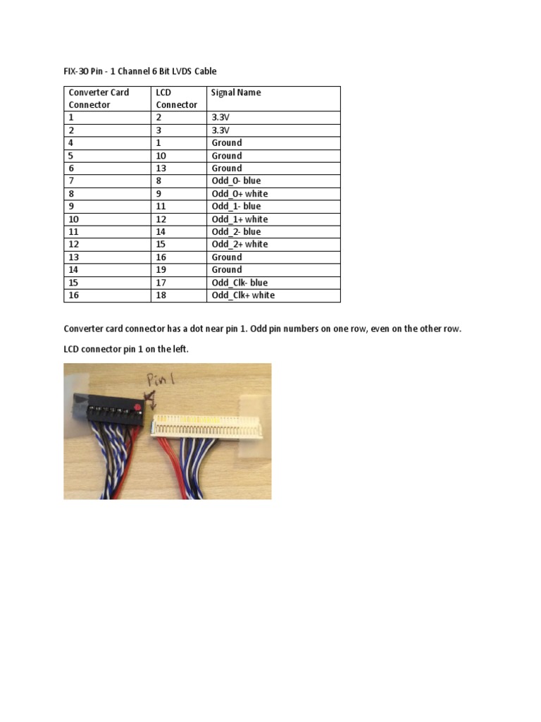 LCD Cable Pinouts | PDF | Electrical Connector | Telecommunications