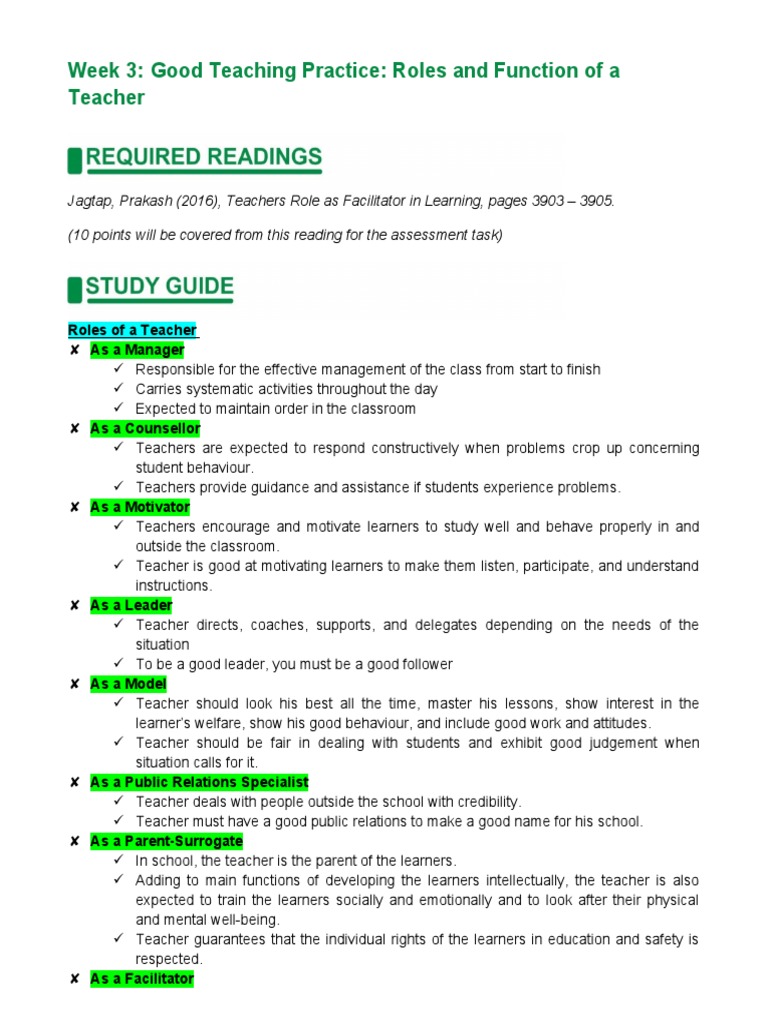 Week 3 Good Teaching Practice | PDF | Teachers | Classroom
