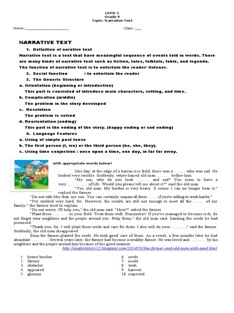 Narrative Text: Name: - Class | PDF | Narrative