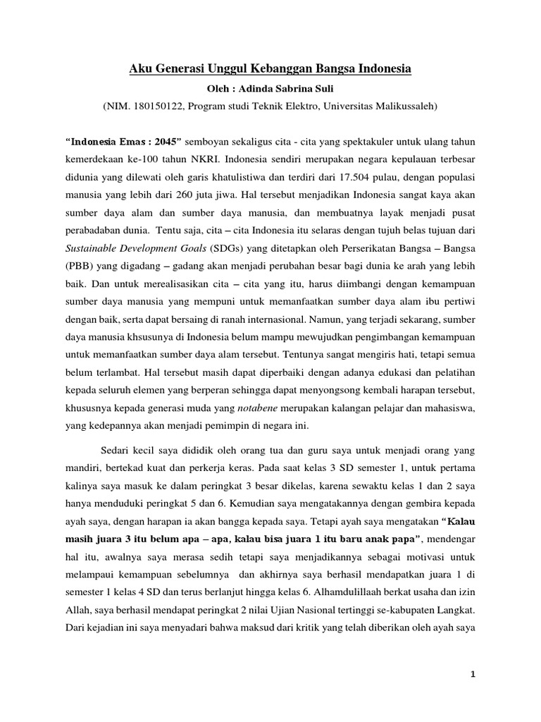 Essay Beasiswa Unggulan Adinda Sabrina Suli | PDF