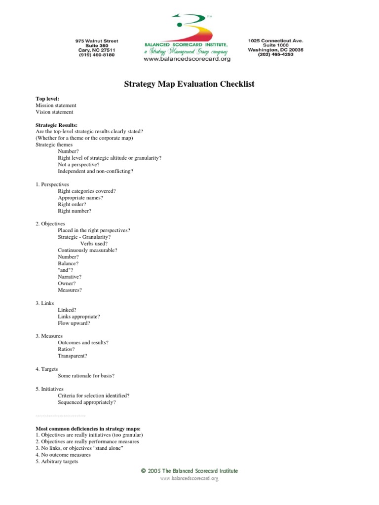 Strategy Map Evaluation Checklist | PDF | Career & Growth | Business