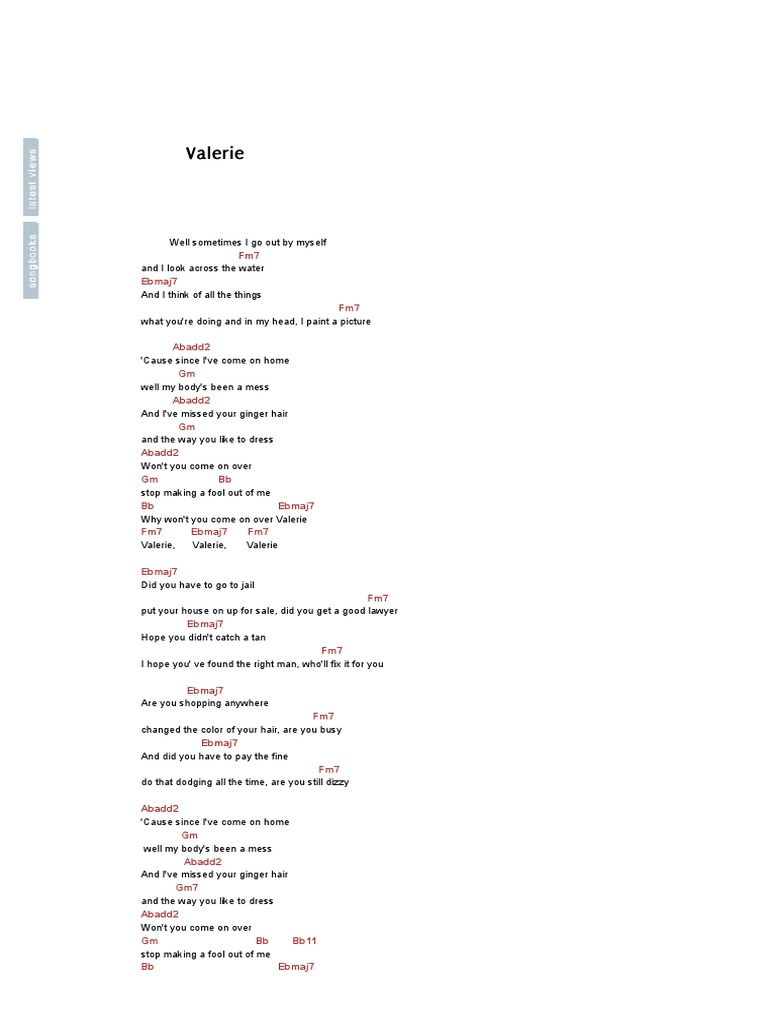 Valerie Amy Winehouse Guitar Chords