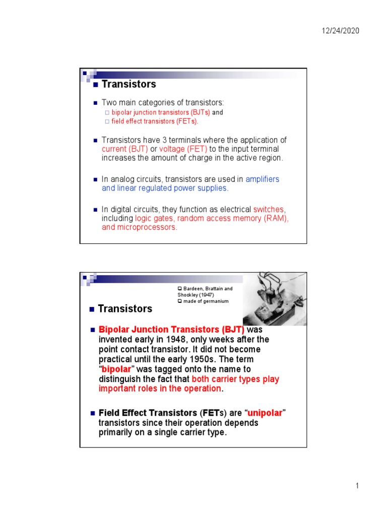Transistors: Current (BJT) Voltage (FET) | PDF | Bipolar Junction ...