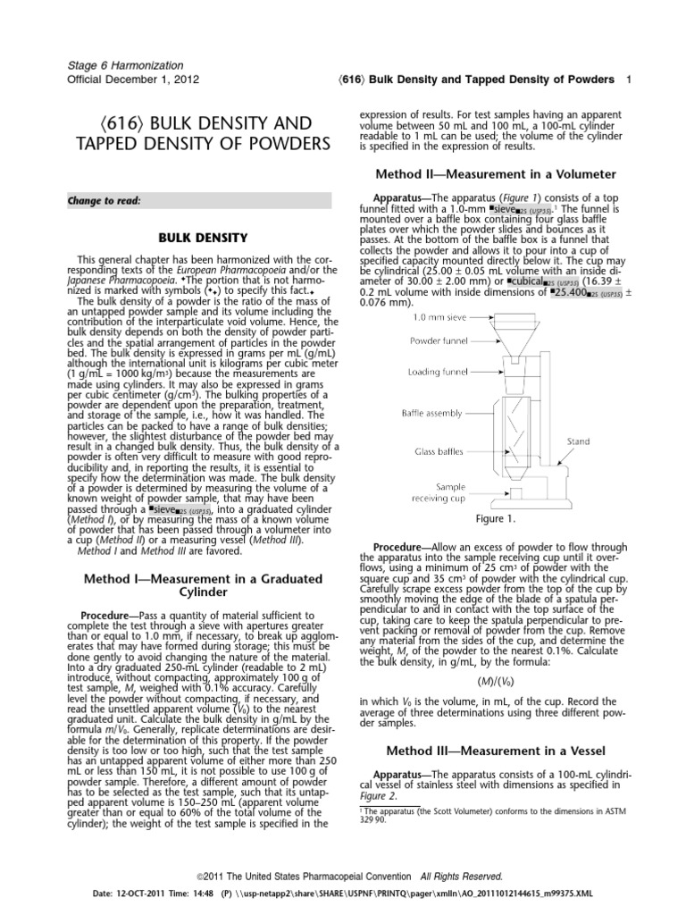 616 Bulk Density and Tapped Density of Powders: Method II-Measurement ...