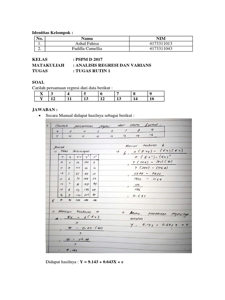 Fadilla Camellia & Ashal Fahisa - TR 1 Analisis Regresi Dan Varian | PDF