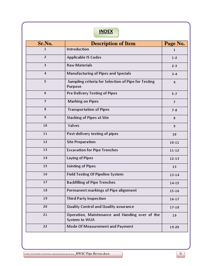 Final - Draft Specification - BWSC Pipe Revise1 | PDF | Concrete | Pipe ...