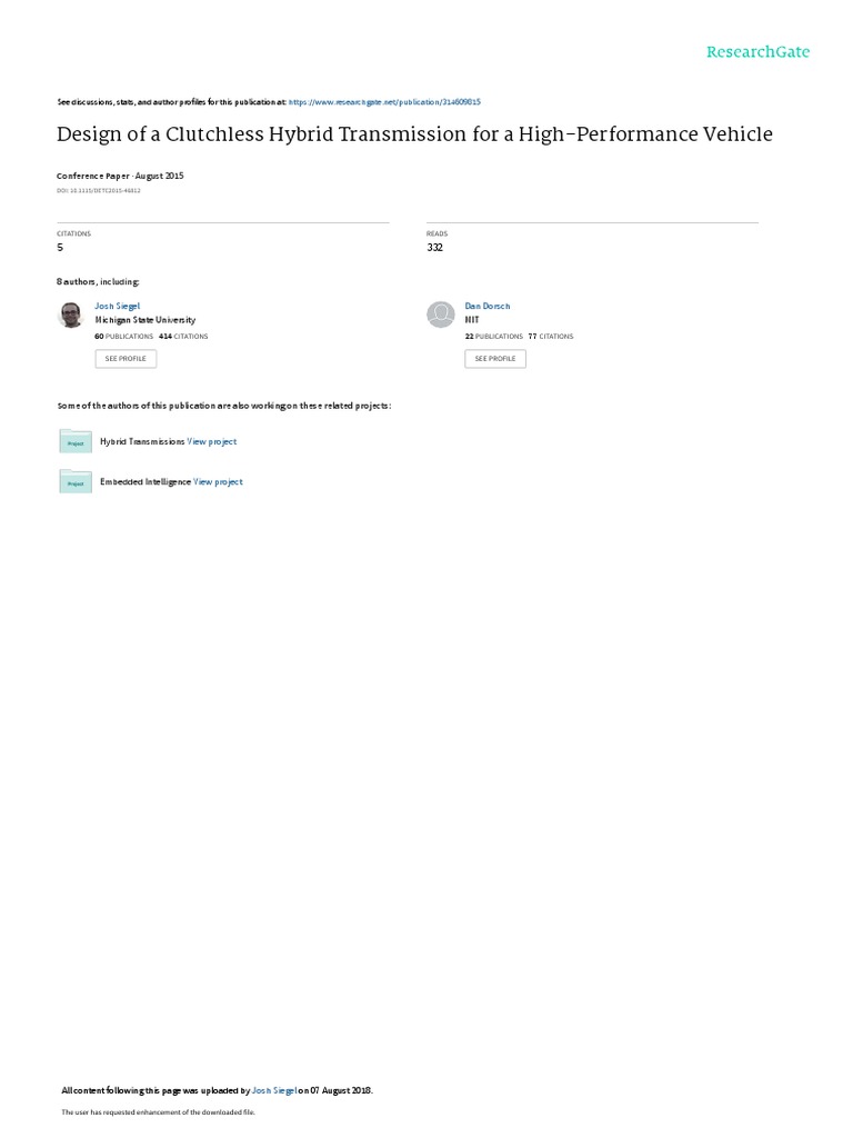 Design of A Clutchless Hybrid Transmission For A High-Performance ...