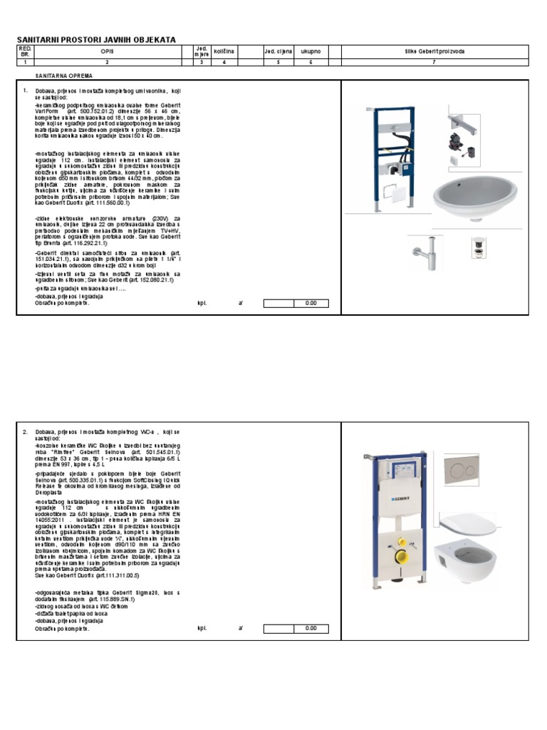 Geberit 2020 Trokovnicki Opisi Javni WC Invalidski WC | PDF